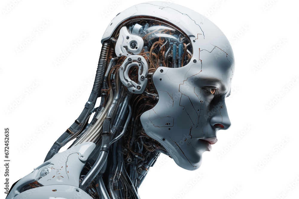 Fototapeta Realistic Exoskeleton Cyborg male face PNG isolated on white ... Fototapeta Realistic Exoskeleton Cyborg male face PNG isolated on white ...