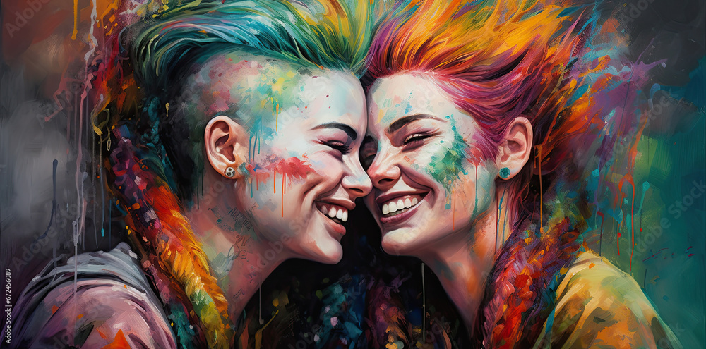 Happy lesbian couple in love. Portrait of two beautiful lesbian women ...