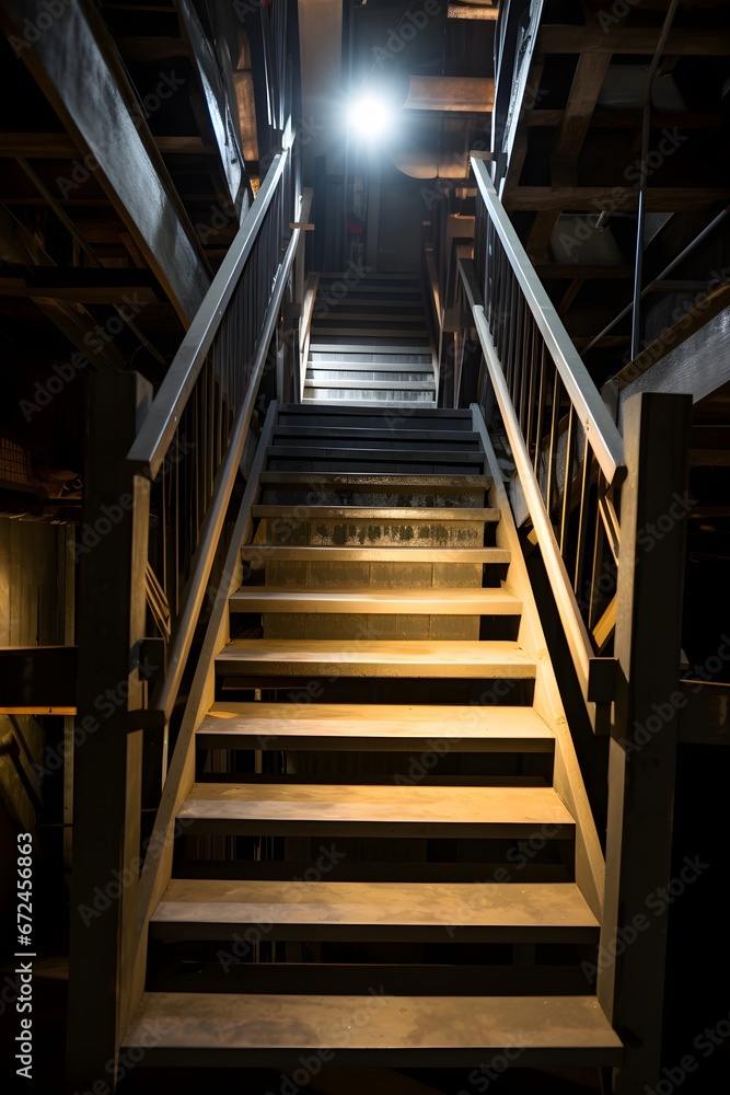 Horror scene of a mysterious steps creepy on staircase at abandoned ...