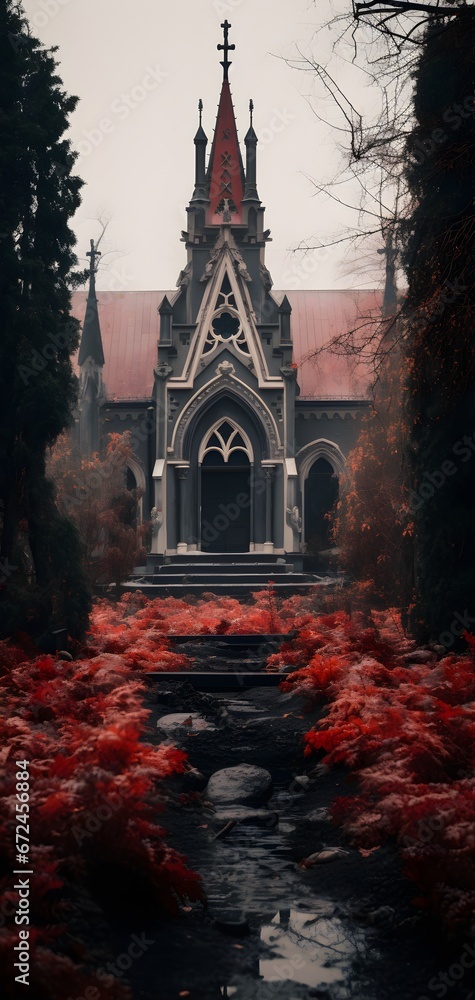 Gothic abandoned dark church exterior. Mystic, horror, surreal ...