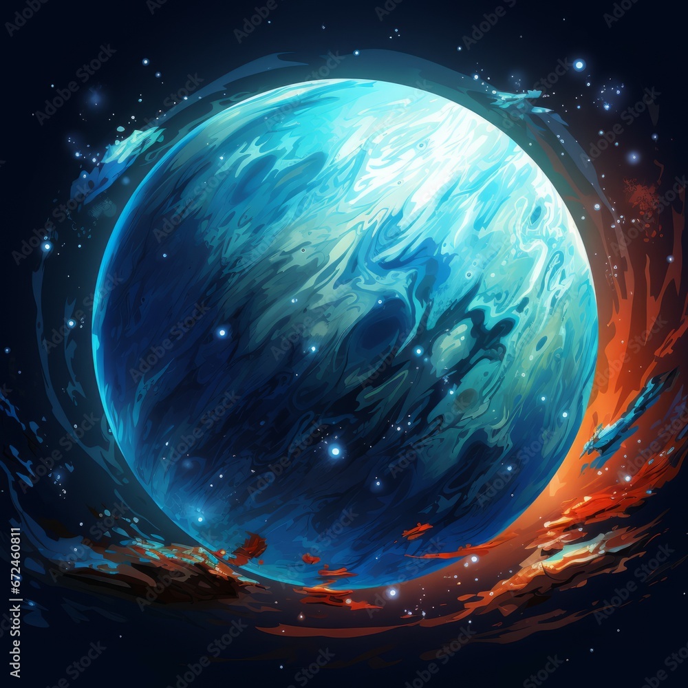 Miniature illustration of planet Uranus. Vector illustration. Bright ...