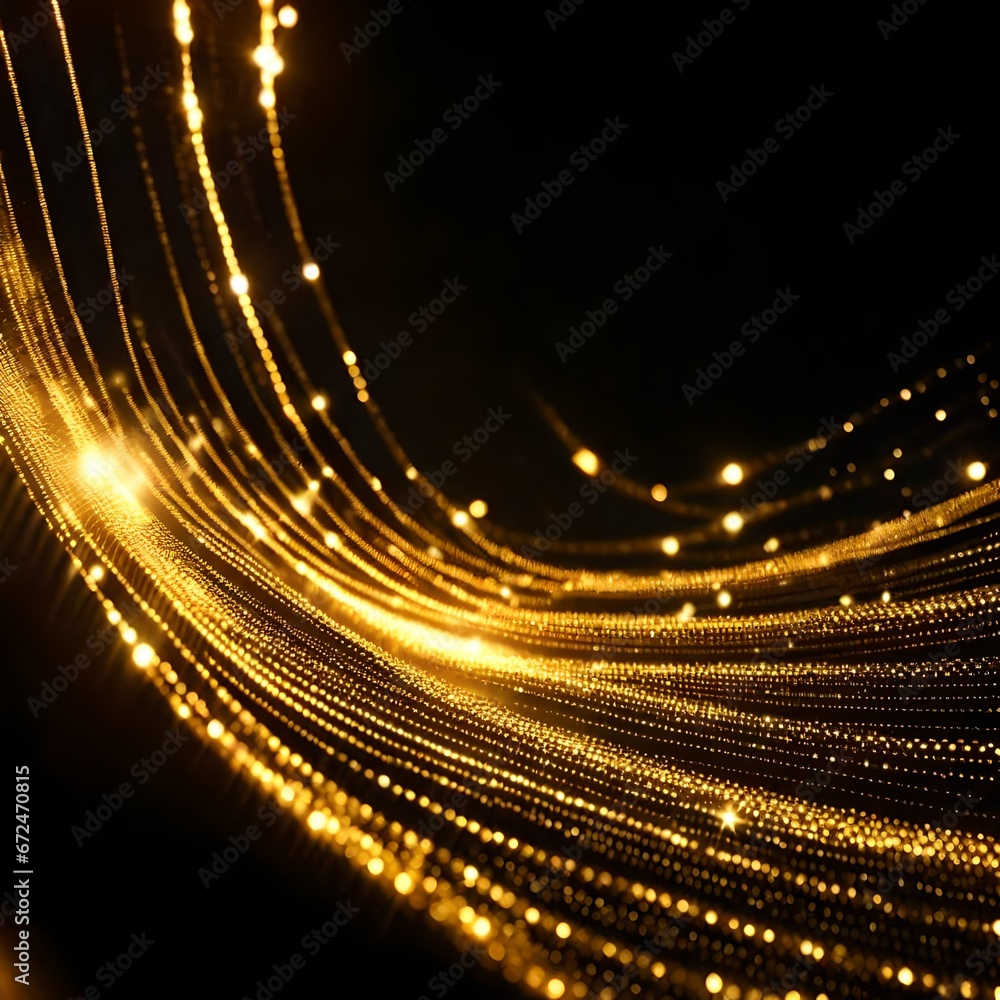 Digital Gold Particles Wave and light abstract background with shining ...