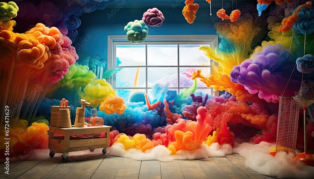 Rainbow playground room, Backdrop for photo studio, room background for ...
