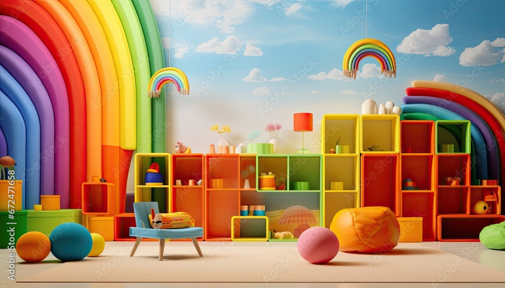 Rainbow playground room, Backdrop for photo studio, room background for ...