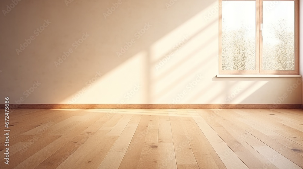 clean Interior design, cream wall color and wooden floor empty room ...