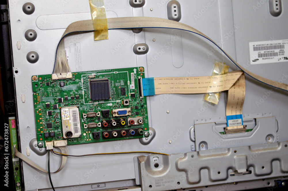 Cairo, Egypt, November 1 2023: interior of LCD TV Television main board ...