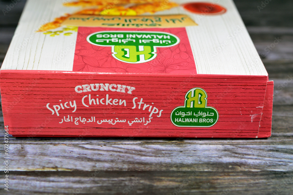 Cairo, Egypt, November 1 2023: Halwani Bros Crunchy spicy chicken ...