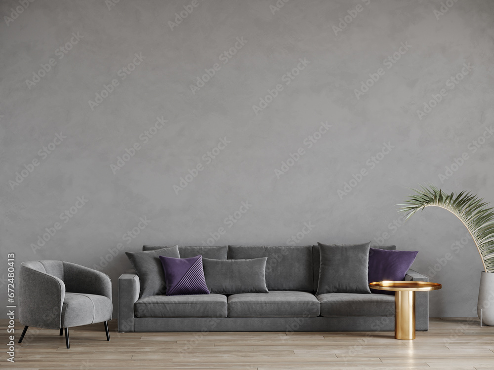 Luxury living room - accent wall gray background concrete plaster ...