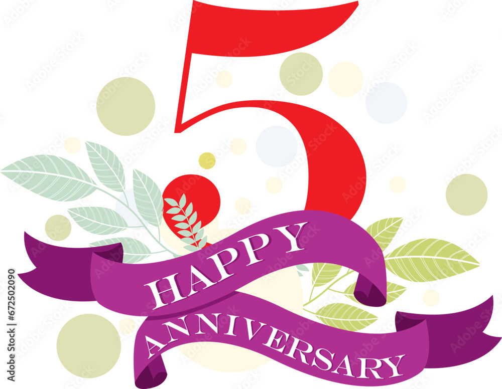 ribbon 5th happy anniversary vector illustration,good for celebration ...