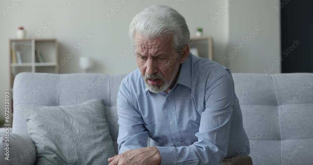 Sad lost grey haired elderly retired man suffering from depression ...