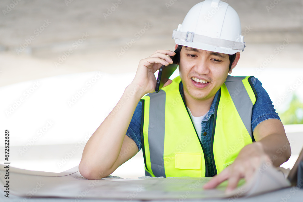 Asian professional - senior cilvil or construction engineer inspecting ...