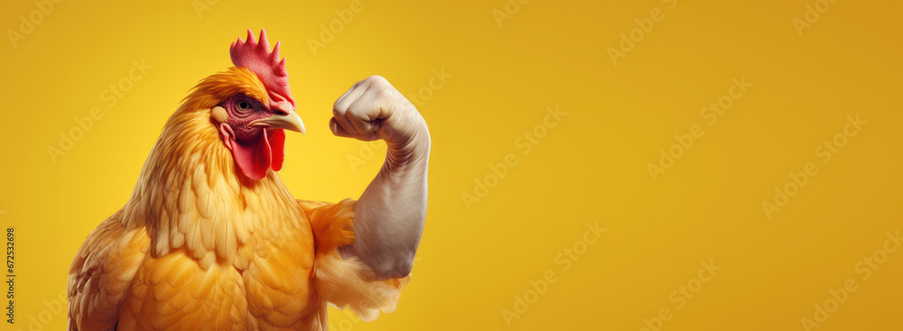 Muscle chicken gesture fist pump with copyspace, Rooster fighter ...