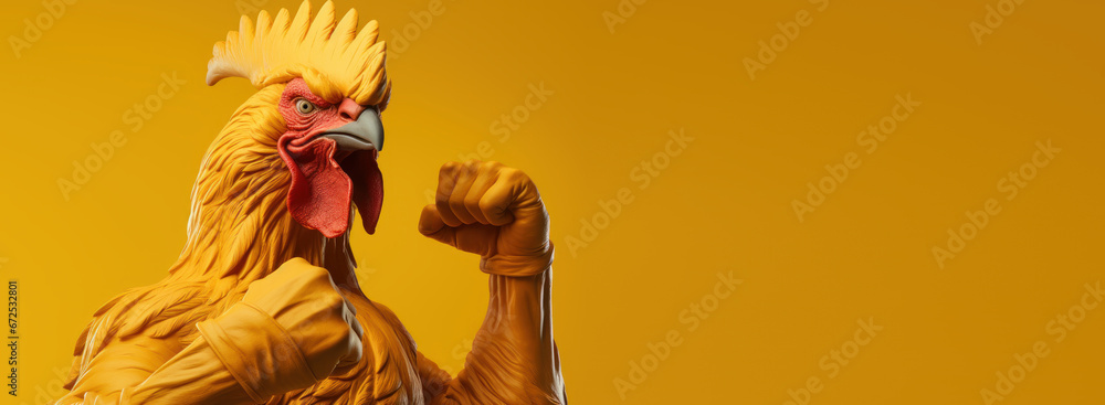 Muscle chicken gesture fist pump with copyspace, Rooster fighter ...