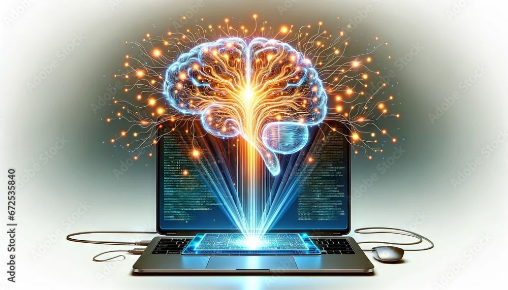 artificial intelligence represented as a digital computer brain with a ...
