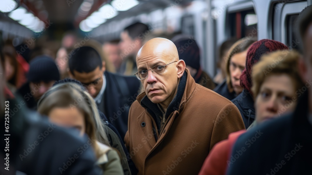 Generative AI image of a big crowd of people in the new York subway ...