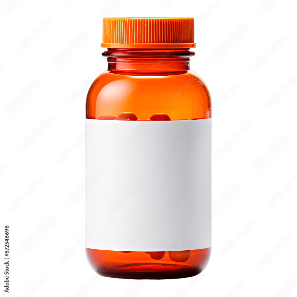 medicine capsules bottle with label space isolated on a transparent ...