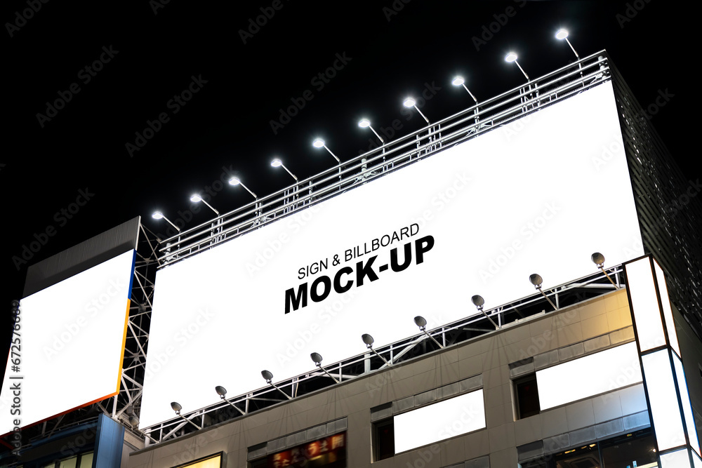 Urban Billboard Mockup on Roof of High-Rise Building Stock Photo ...
