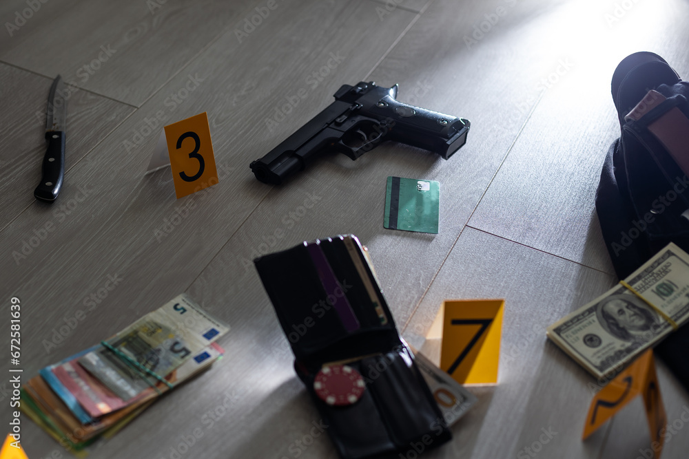 Evidence Chain of Custody Labels and brown paper bag with fingerprints ...