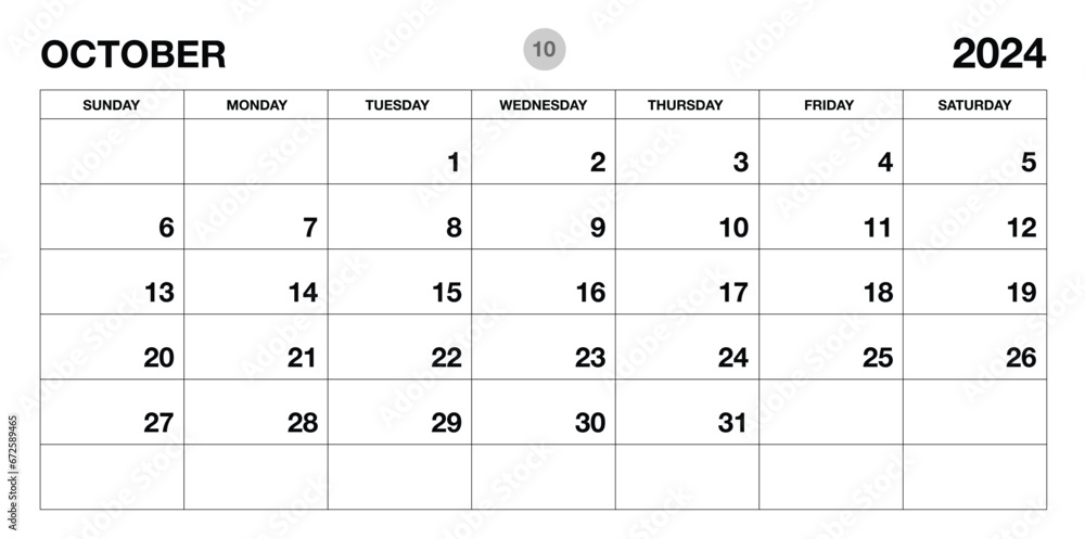 October 2024 year planner template, calendar 2024 template, monthly and ...