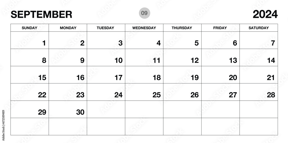Vetor de September 2024 year planner template, calendar 2024 template ...