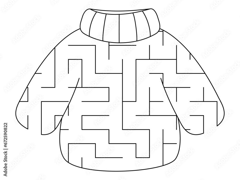 Christmas black and white maze for kids in shape of sweater. Winter ...