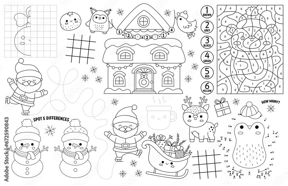 Vector kawaii Christmas placemat for kids. Winter holiday printable ...