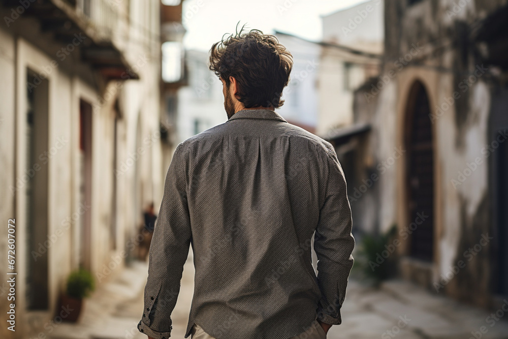 Back view of unrecognizable stylish young man walking away looking ...