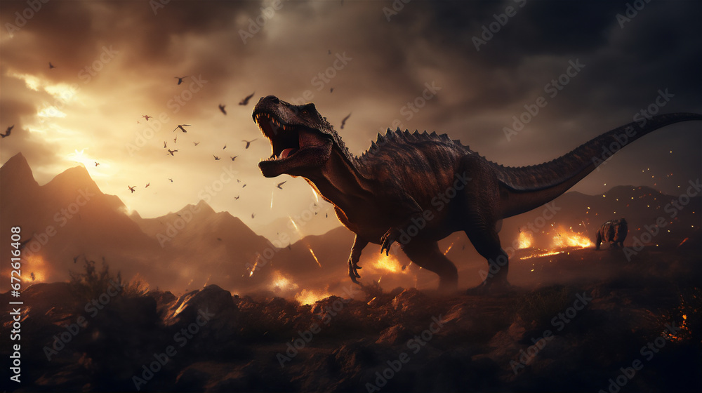 Illustration of the era of dinosaurs becoming extinct, ancient forest ... Illustration of the era of dinosaurs becoming extinct, ancient forest ...