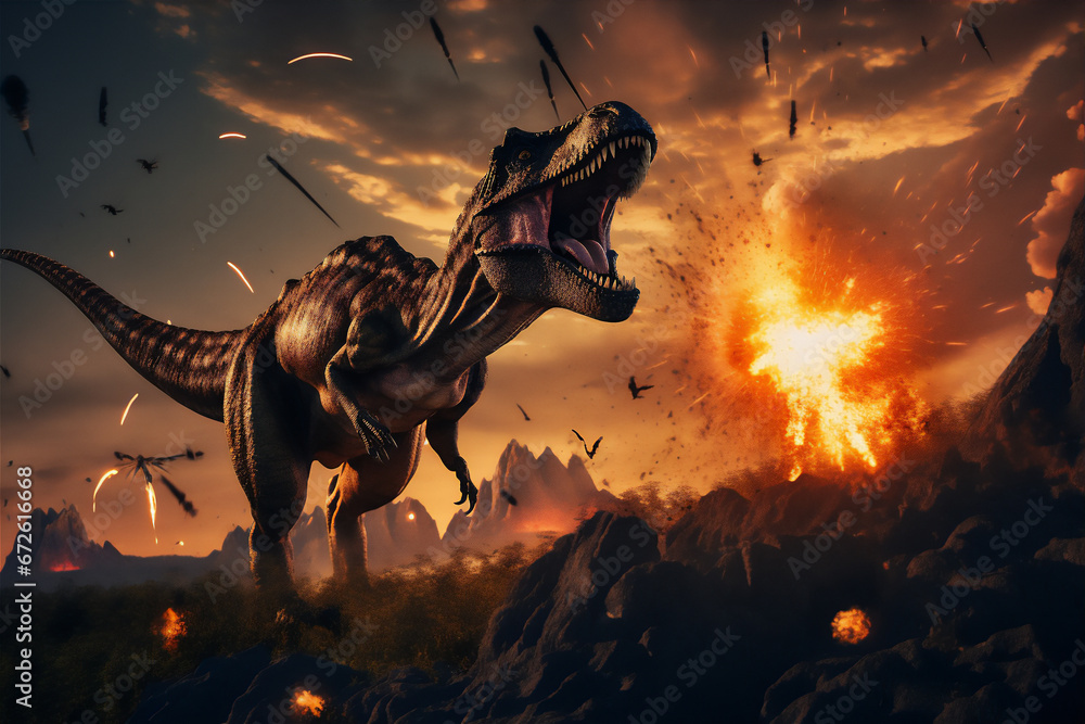 Illustration of the era of dinosaurs becoming extinct, ancient forest ...