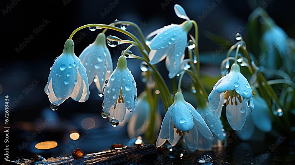 Wonderful fantasy magical bioluminescent snowdrop flowers. Snowdrop ...