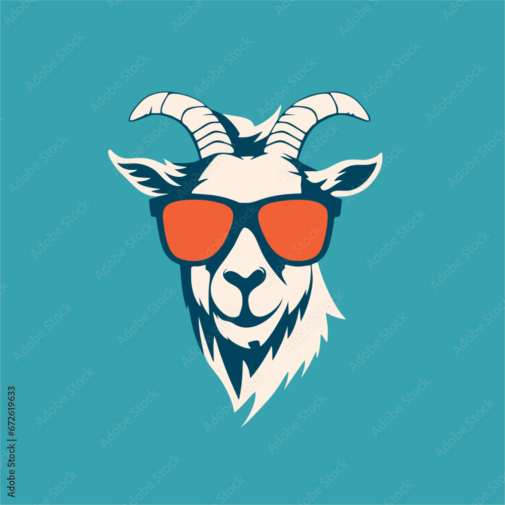 Vector of goat head wearing sunglasses on blue background. Wild Animals ...