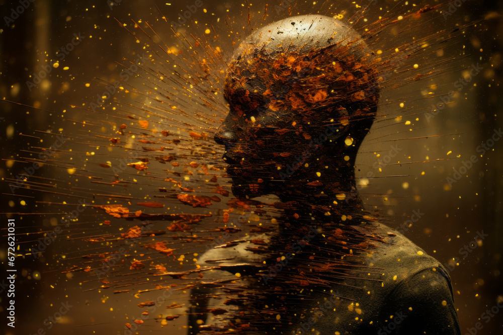 Human body artistically decomposing due to emotional environment Stock ...