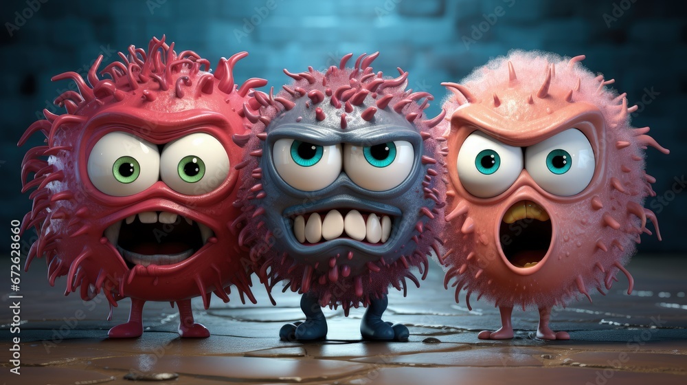 Cartoon characters cute, funny evil viruses, whimsical and infectious ...