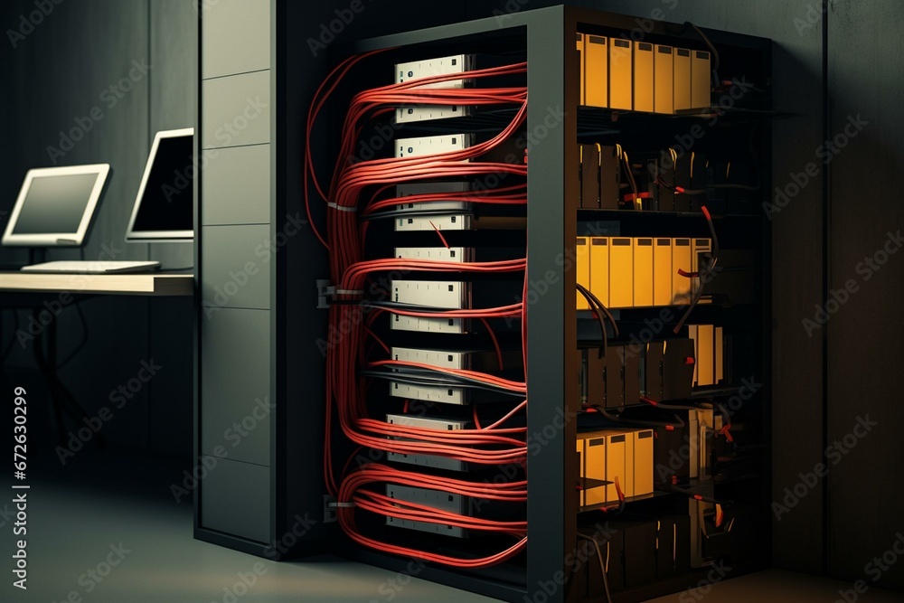 Digital storage solution with connected cables and folders. Generative ...