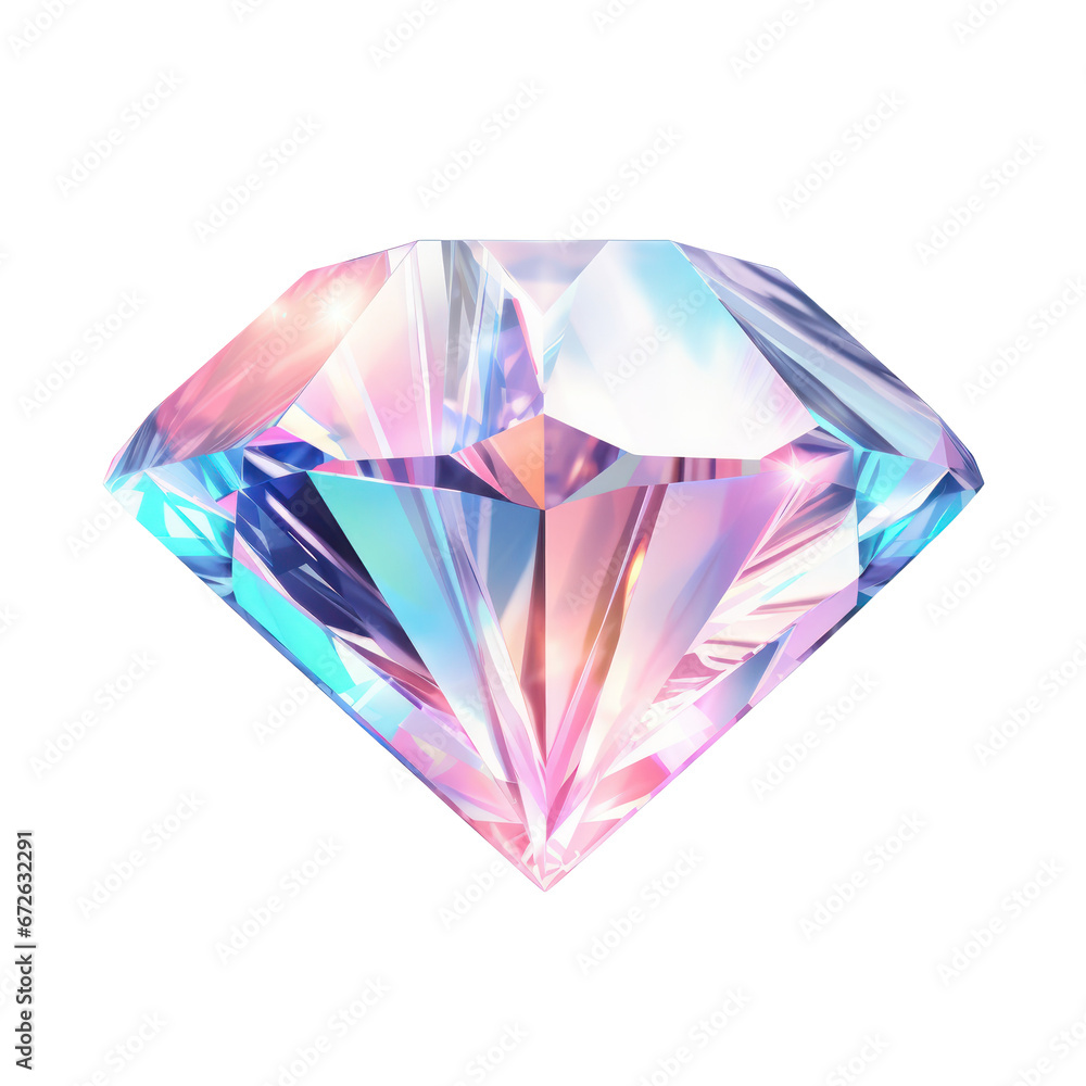 Holographic diamond crystal isolated on transparent background ...