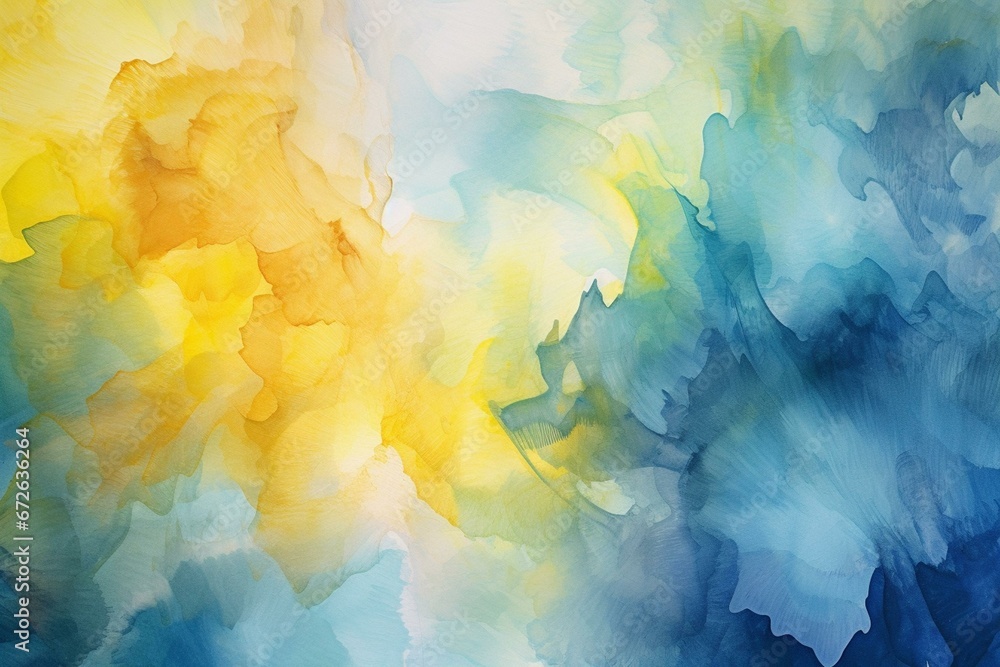 Abstract painting of blue and yellow watercolor background. Generative ...