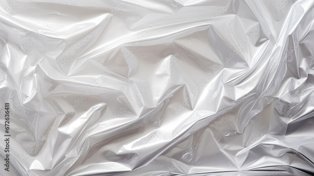 Transparent white glossy wrinkled plastic texture. Crumpled thin ...