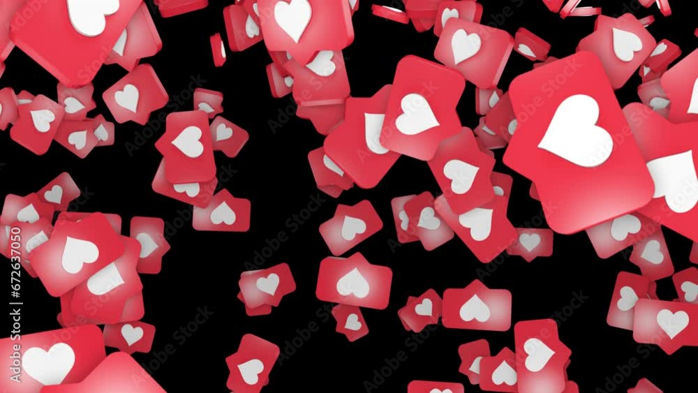 Falling Heart Social Media Message Animation on Alpha Channel, Loop ...