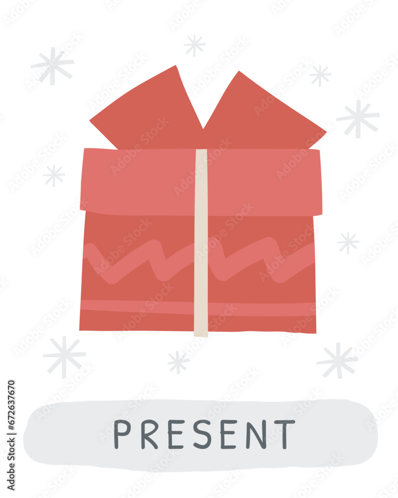 Winter flashcard. Learning English words for kids. Cute hand drawn ...