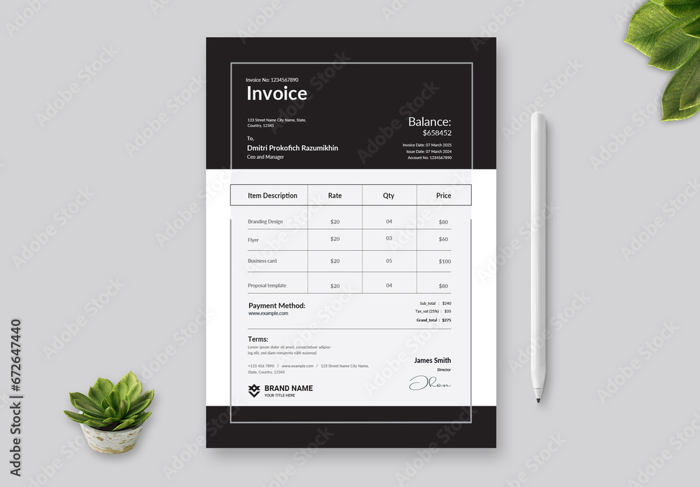 Invoice Design Layout Stock Template | Adobe Stock