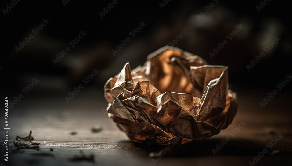 Crushed paper ball in wastepaper basket, symbol of frustration and ...