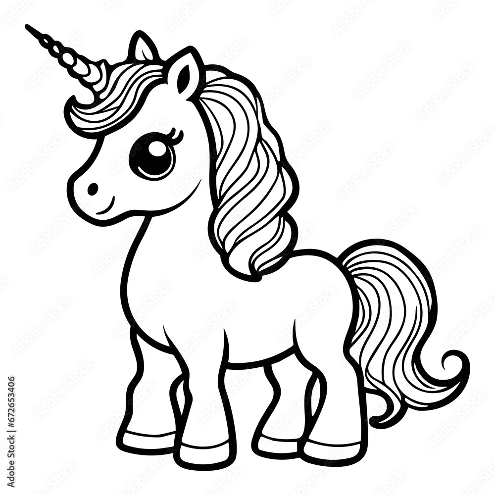 Coloring page unicorn outline drawing for kids Stock Illustration ...