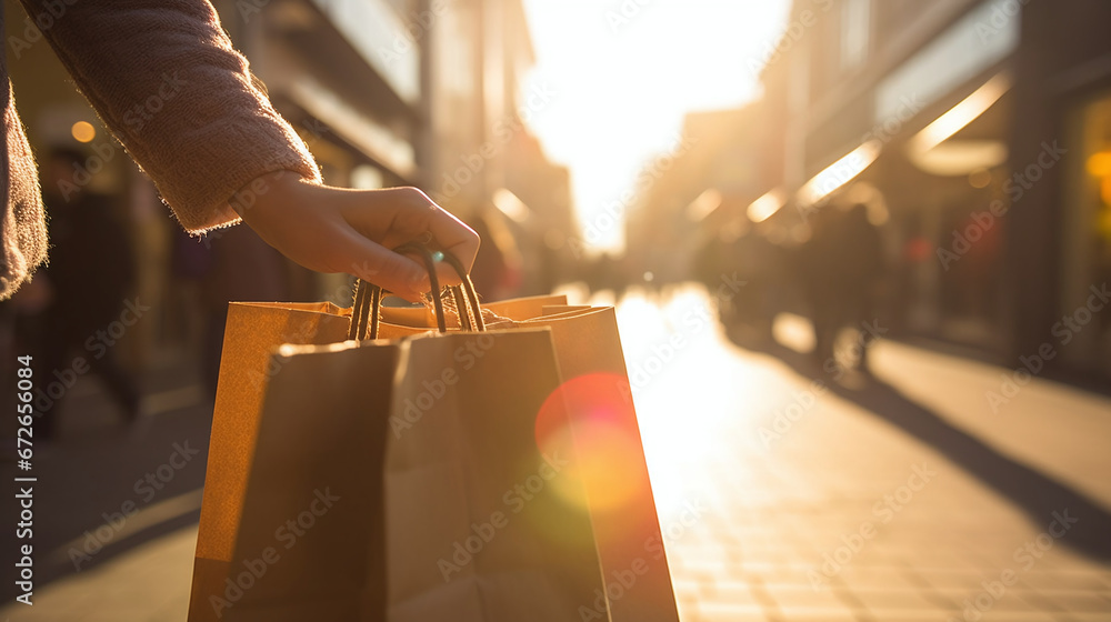 Golden Hour Shopping Spree Captured in a Bustling Outdoor Mall ...
