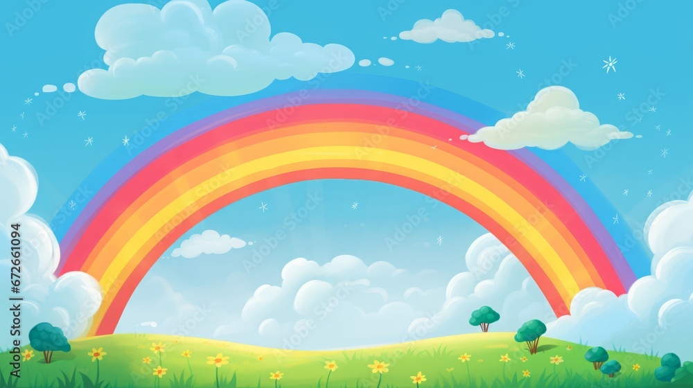 rainbow color children's cartoon landscape. Stock Illustration | Adobe ...