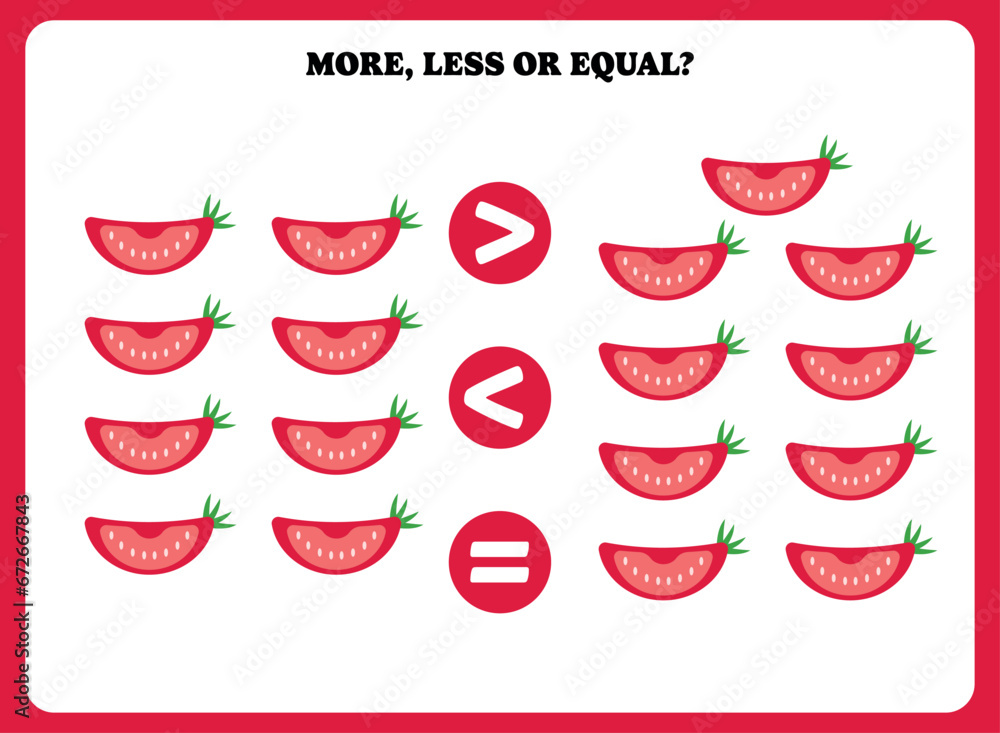 More less or equal. Educational math game for kids. Printable worksheet ...