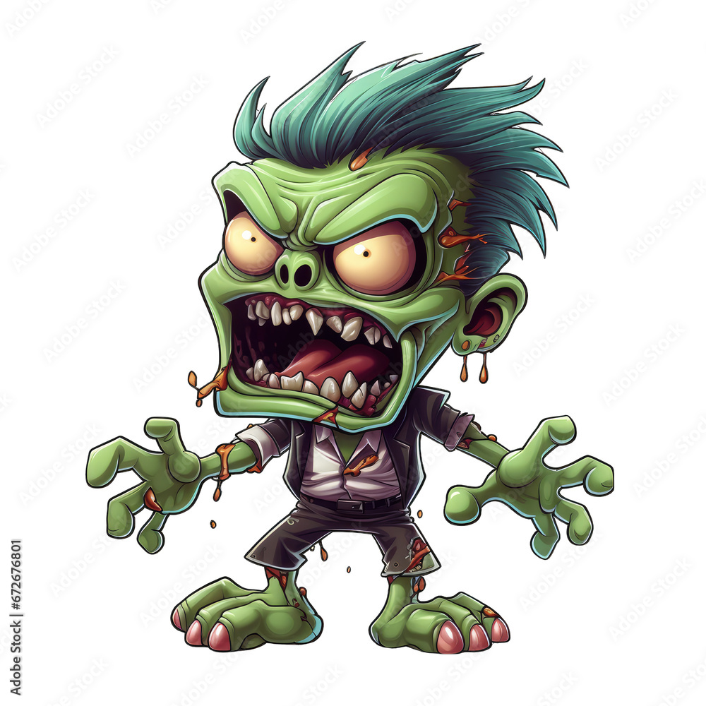 Cute Zombie Cartoon Isolated on Transparent or White Background, PNG ...