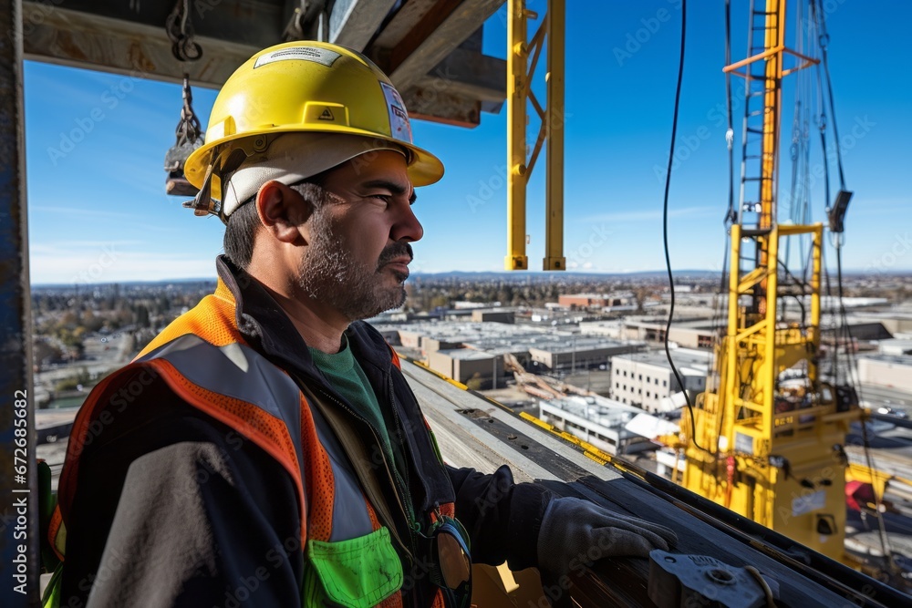 construction banksman monitoring a crane lift, emphasizing their role ...