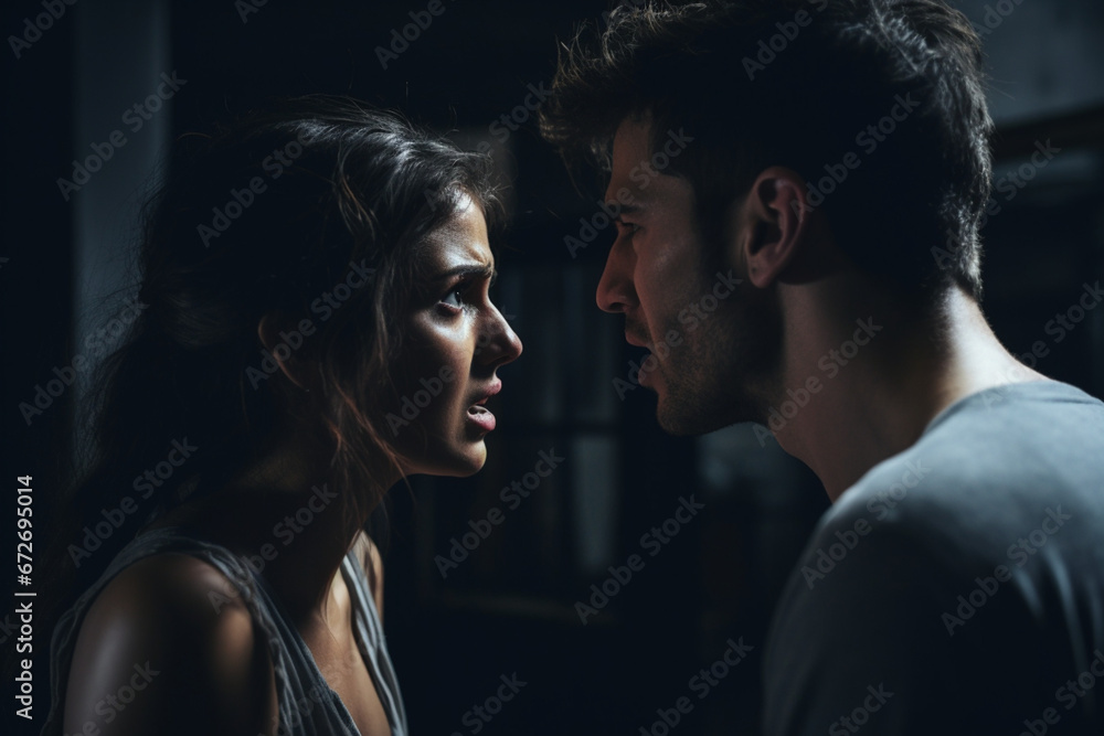 Young Couple Arguing and Fighting, Emotional abuse Scene, Stressed ...
