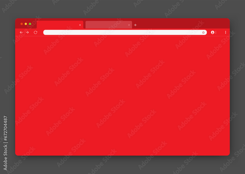 An empty browser window is red on a gray background. Website layout ...