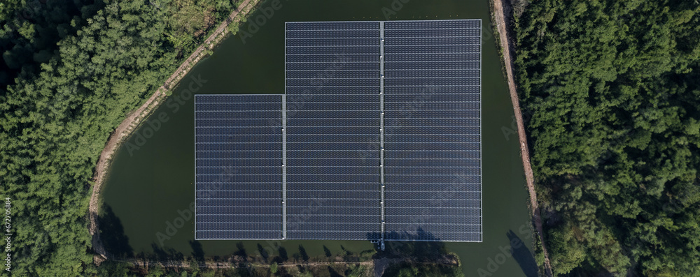 Solar power panels for green energy. Floating solar panels or solar ...